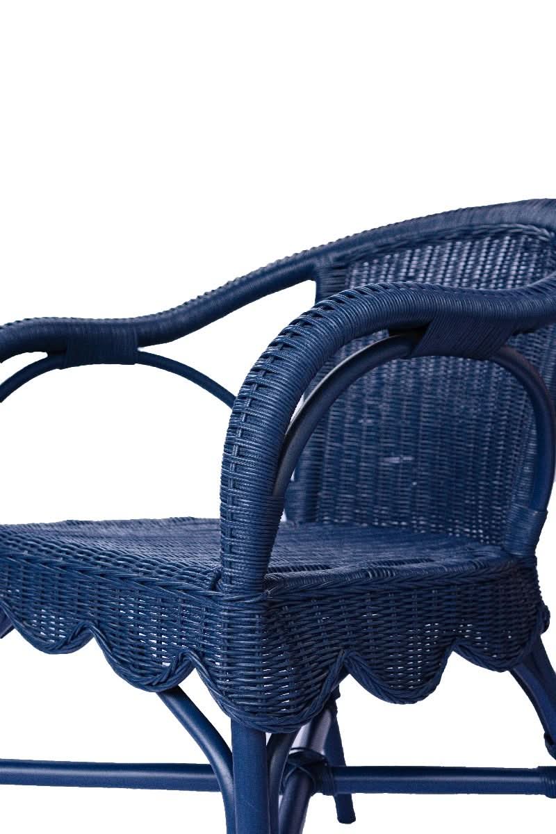WENGLOR DEEP BLUE RATTAN ARMCHAIR ACCENT CHAIR/ LOUNGE CHAIR