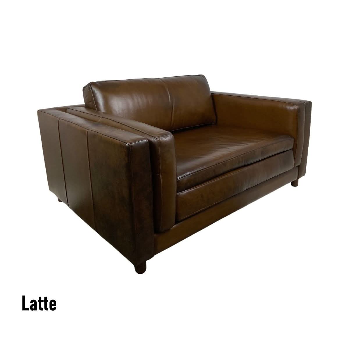AMBROSE GENUINE TOP GRAIN LEATHER 1.5 SEATER SOFA LOUNGE CHAIR LATTE C