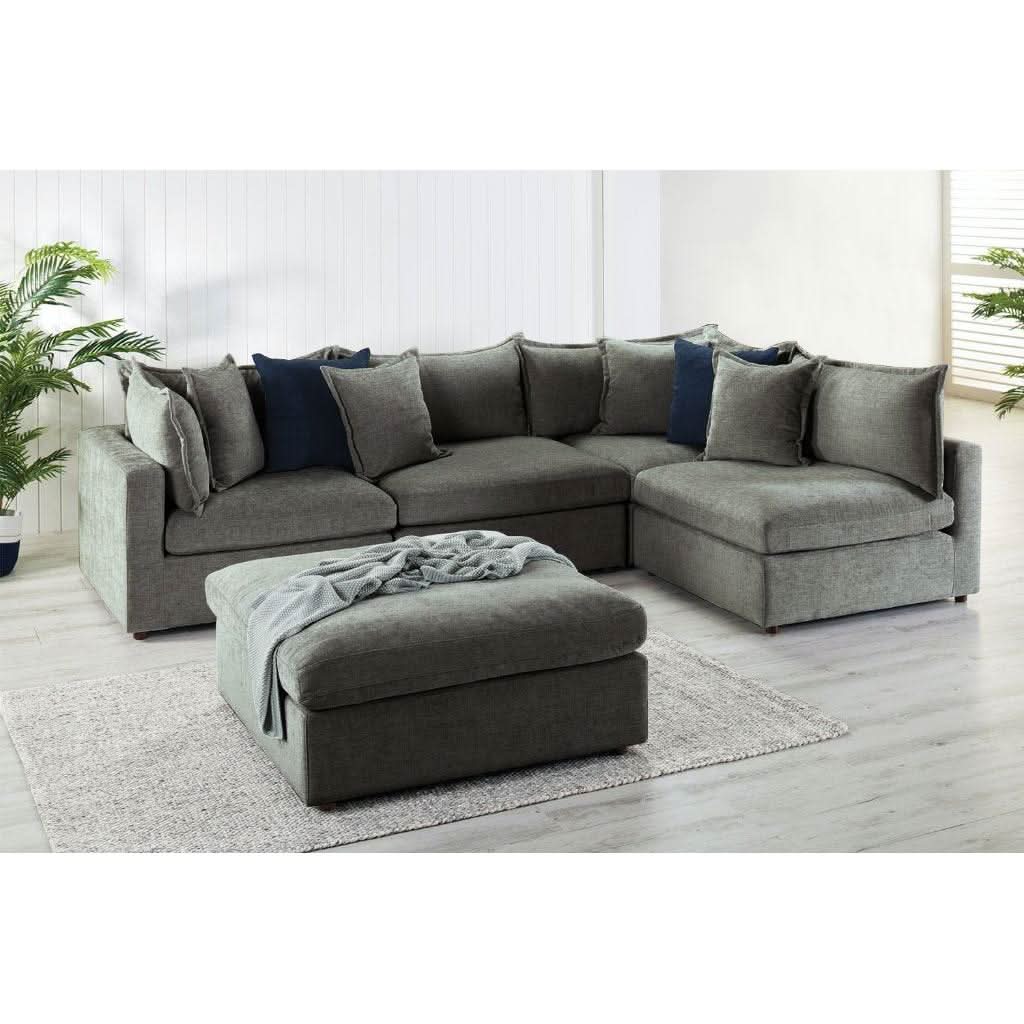 DEVINE CORNER LOUNGE SET WITH OTTOMAN PEWTER COLOURED FABRIC ...