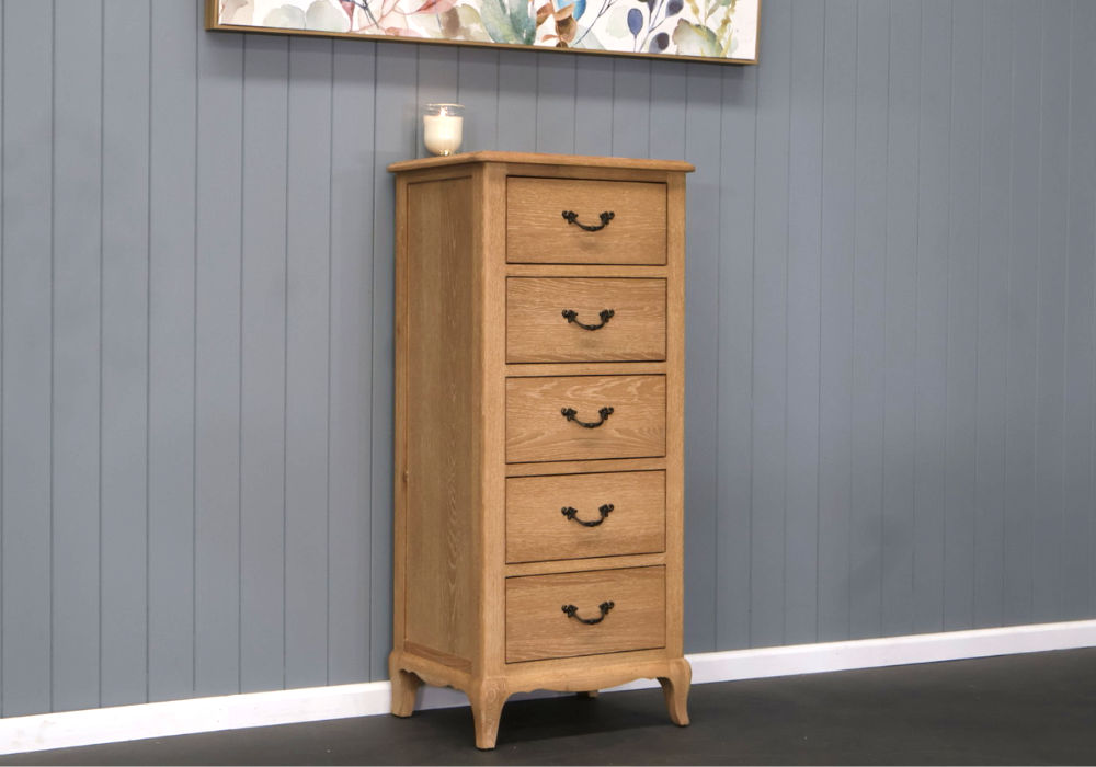 FAIRFAX SOLID OAK 5-DRAWER SLIMLINE LINGERIE DRAWER/ 5 DRAWER CHEST OF