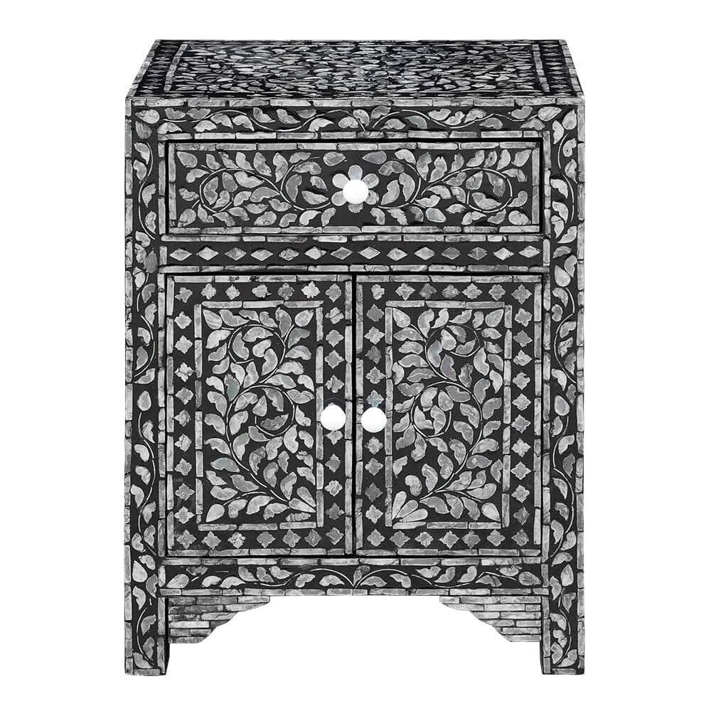 JORDAN SHELL INLAY 1 DRAWER & 2 DOOR BEDSIDE TABLE