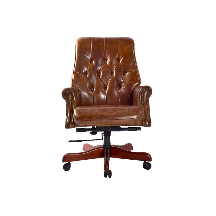 LEON AGED LEATHER OFFICE/DESK CHAIR ON CASTORS