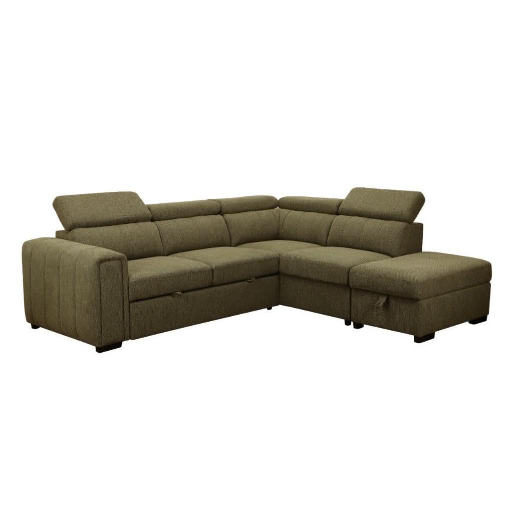 TRAYNOR FABRIC 2-SEATER W/SOFA BED & RHF CHAISE GREEN