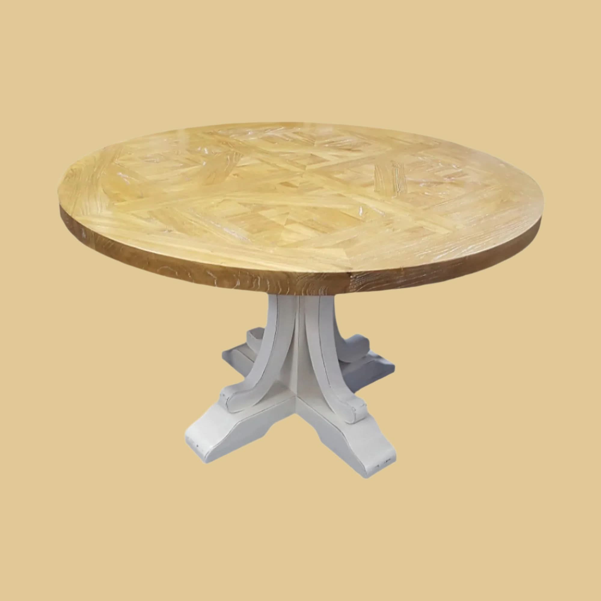 VALENTINA RECLAIMED ELMWOOD ROUND NATURAL TOP DINING TABLE 140CM- DIST