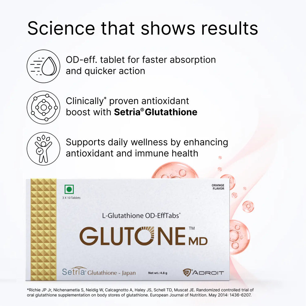 Glutone MD Tablet | Setria Glutathione OD-Eff Tablets | Brightens Skin